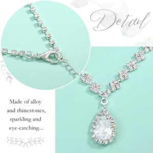 Aukmla Bride Wedding Necklace Earrings Set Silver Rhinestones Necklaces Bridal Crystal Jewelry Accessories for Women (Set of 3)