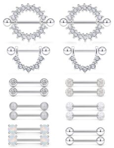 yaalozei 16g nipple rings piercing jewelry stainless surgical steel silver nipple nipplerings rings bar barbell piercing body jewelry rings for women girls shiny cz round shape