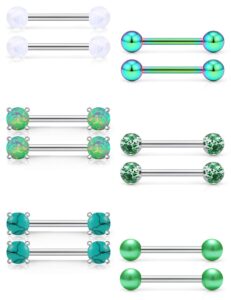 yaalozei 14g nipple rings piercing jewelry for women 14 gauge stainless surgical steel green turquoise straight nipplerings nipple barbell bar piercing jewelry for women 14mm