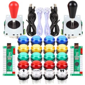 avisiri 2 player led arcade buttons and joystick diy kit 2x joysticks + 20x led arcade buttons game controller kit for windows and mame and raspberry pi (mix-colors-kits)