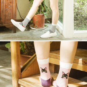 Cute Socks Womens Dog Cat Novelty Animal Socks for girl Cartoon Cotton Casual Crew Funny Socks 5 Pairs, E Cat style 1