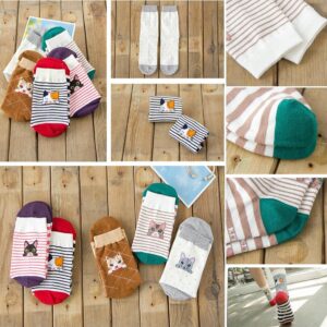 Cute Socks Womens Dog Cat Novelty Animal Socks for girl Cartoon Cotton Casual Crew Funny Socks 5 Pairs, E Cat style 1