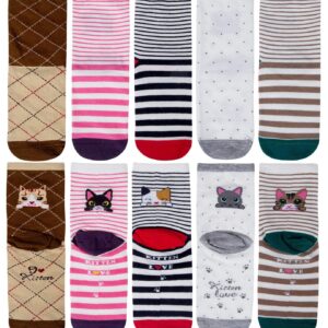 Cute Socks Womens Dog Cat Novelty Animal Socks for girl Cartoon Cotton Casual Crew Funny Socks 5 Pairs, E Cat style 1