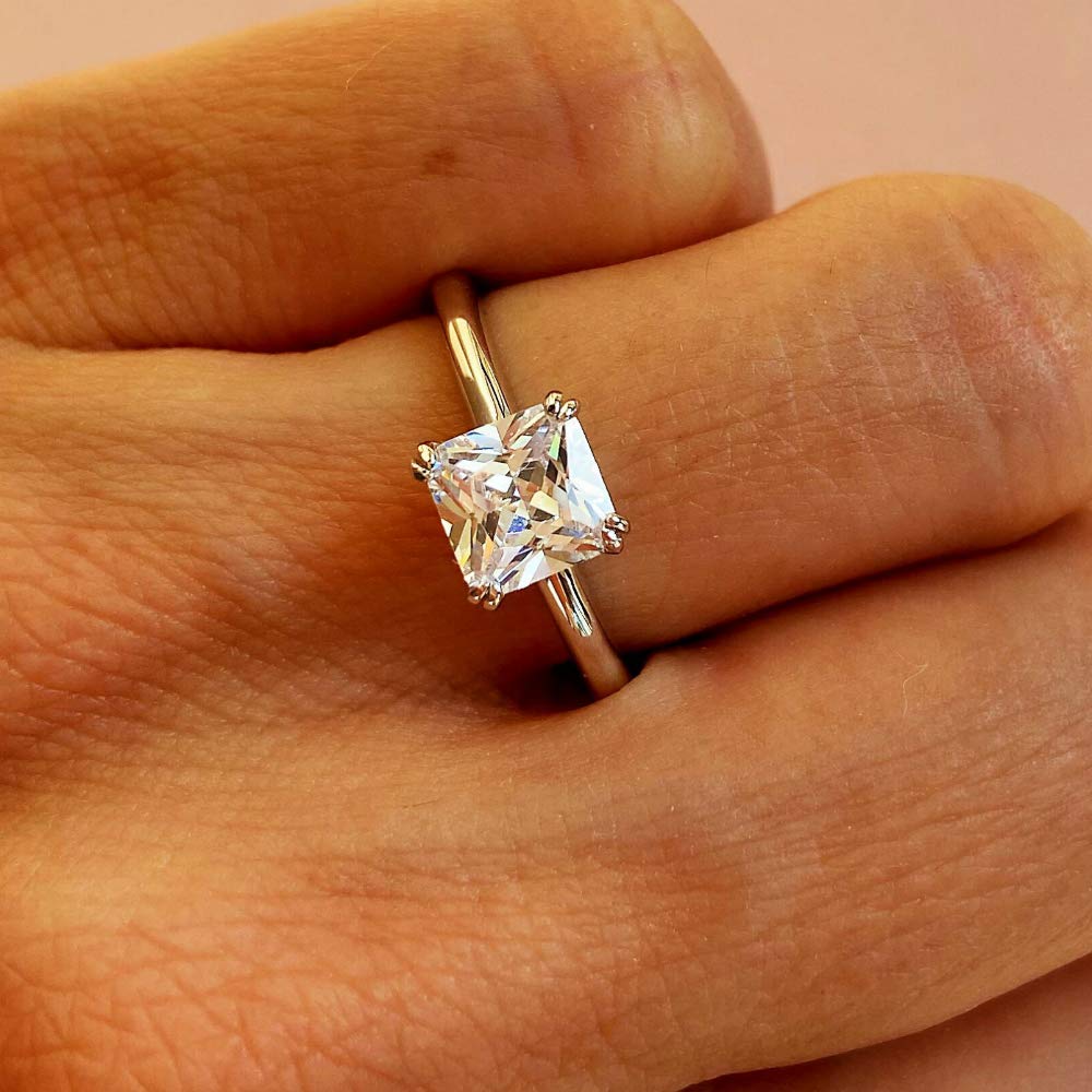 Simple Princess Cut Solitaire Engagement Ring Square 1.25 Ct Cubic Zirconia Bridal Ring 925 Sterling Silver (Silver, 6)