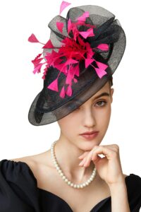 babeyond fascinator hat veil feather fascinators hair clip tea party pillbox derby hat fascinator bridal wedding veil a-black