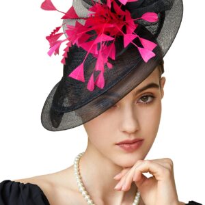 BABEYOND Fascinator Hat Veil Feather Fascinators Hair Clip Tea Party Pillbox Derby Hat Fascinator Bridal Wedding Veil A-black