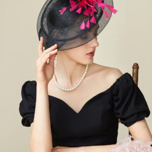 BABEYOND Fascinator Hat Veil Feather Fascinators Hair Clip Tea Party Pillbox Derby Hat Fascinator Bridal Wedding Veil A-black