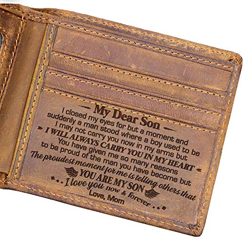 Fathers Day Birthday Gifts For Son From Mom, To My Son Wallet, Graduation Gifts For Adult Son, Mother And Son Gifts, Mens Leather Wallets, RFID Bifold Wallet For Men, Teen Boy Gifts, Mens Gifts Unique