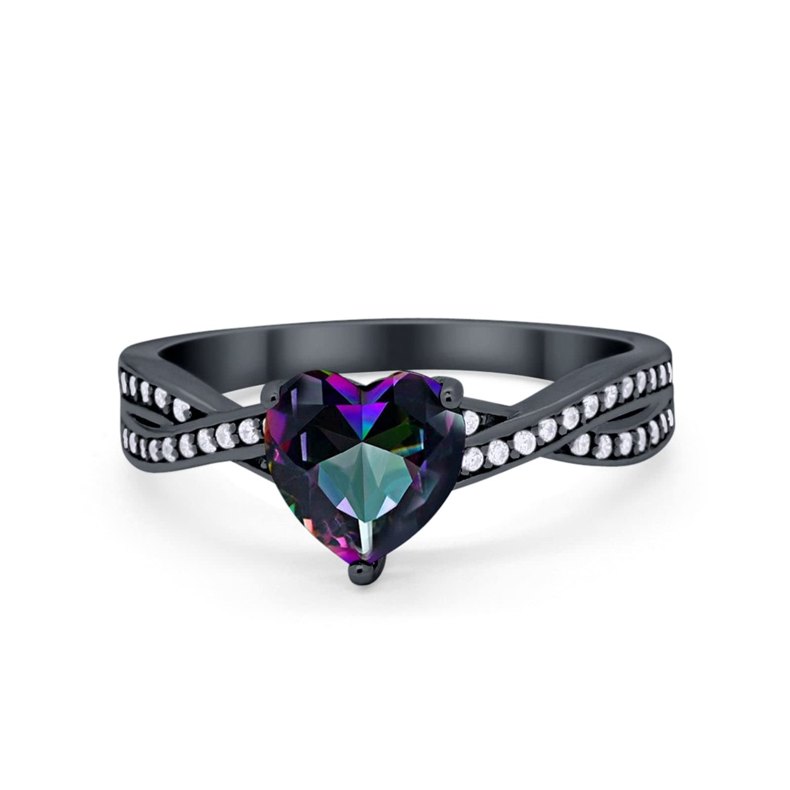 Blue Apple Co. Heart Infinity Shank Promise Ring Round Black Tone, Simulated Rainbow Cubic Zirconia 925 Sterling Silver Size-6