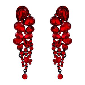 ever faith women's wedding banquet jewelry red crystal elegant teardrop dangle pierced earrings black-tone