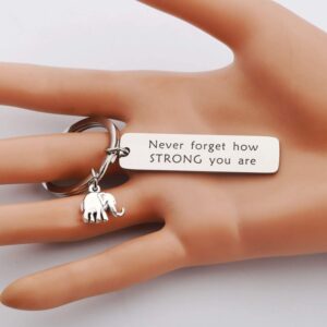 bobauna Elephant Keychain Don't Forget How Strong You Are Strength Jewelry Uplifting Gift For Friend Family Animal Lovers (never forget keychain)