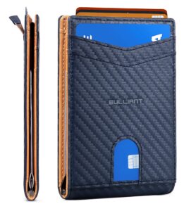 bulliant slim wallet front pocket, money clip minimal bifold wallet for men 10 cards 3.1"x4.5",pull-tap access,rfid blocking