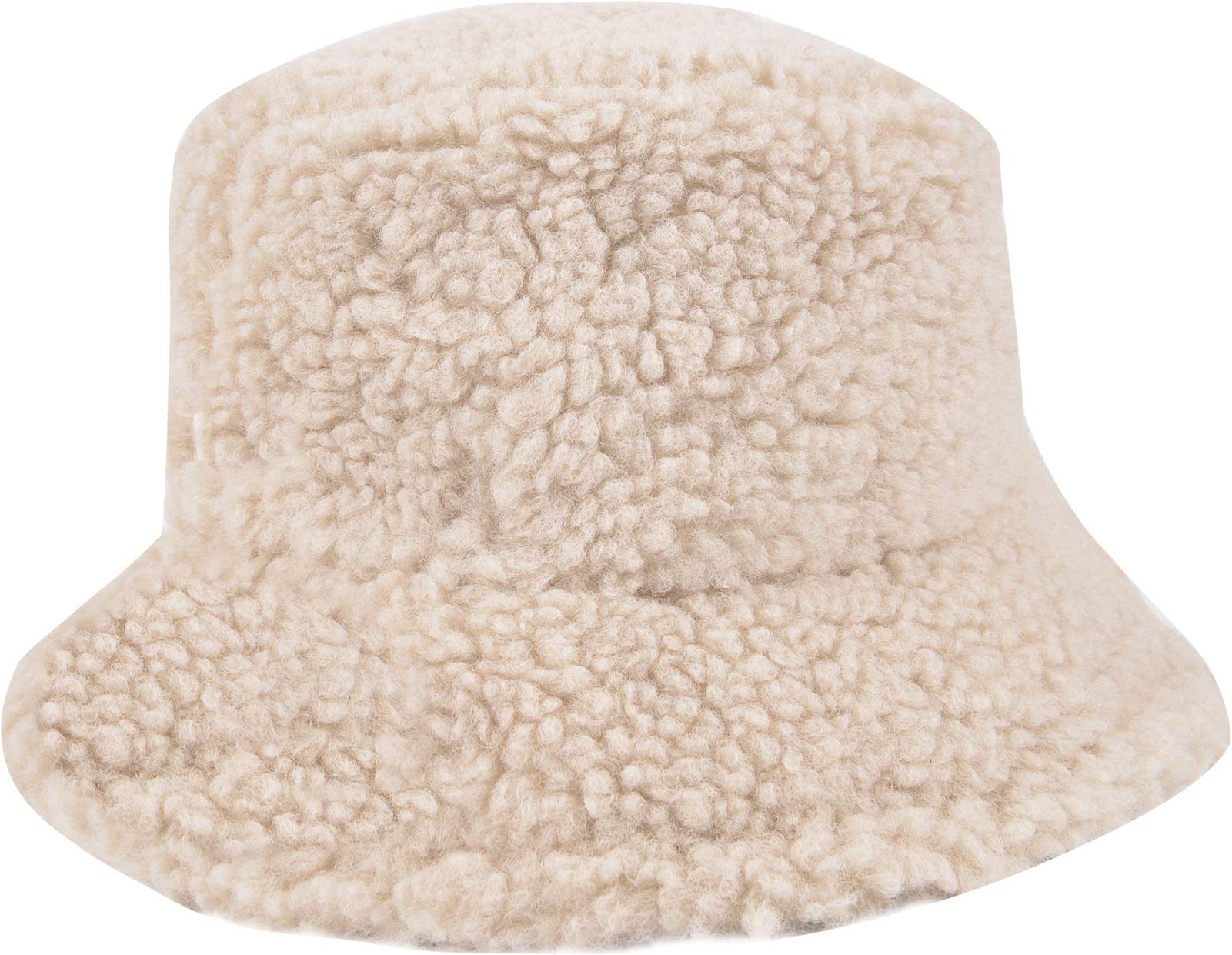 ChezAbbey Faux Fur Bucket Hat, Fuzzy Furry Winter Warm Fisherman Cap, Fluffy Teddy Sherpa Clothe Hats for Women Men Girls Beige