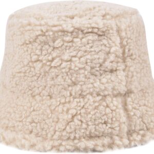 ChezAbbey Faux Fur Bucket Hat, Fuzzy Furry Winter Warm Fisherman Cap, Fluffy Teddy Sherpa Clothe Hats for Women Men Girls Beige