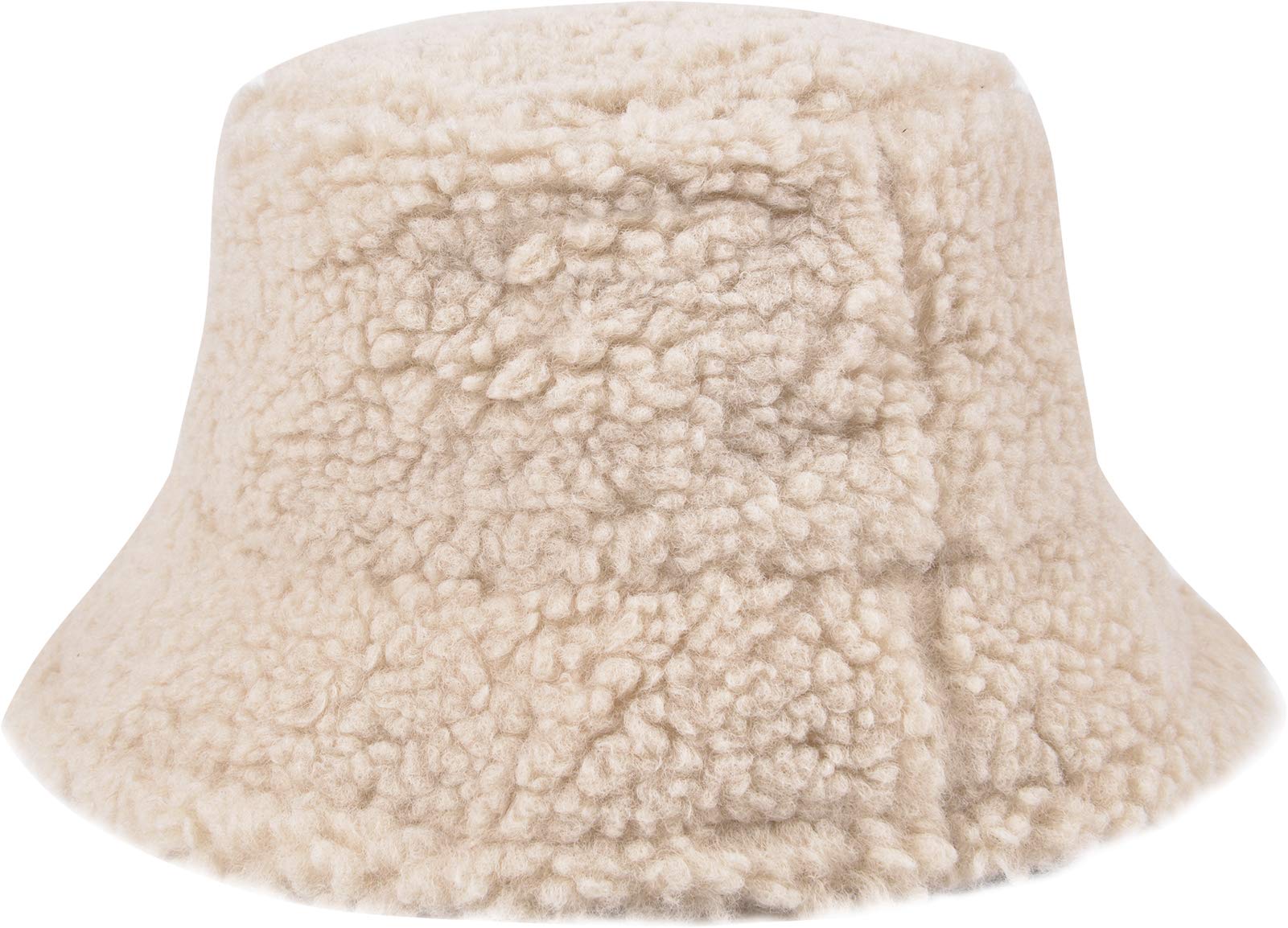 ChezAbbey Faux Fur Bucket Hat, Fuzzy Furry Winter Warm Fisherman Cap, Fluffy Teddy Sherpa Clothe Hats for Women Men Girls Beige