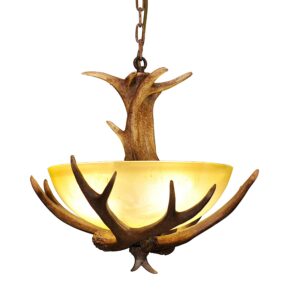 antler chandelier rustic retro chandelier faux resin antler ceiling light fixture frosted glass light kitchen farmhouse restaurant island bedroom loft aisle 3 light, easy to install