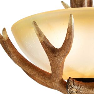 Antler Chandelier Rustic Retro Chandelier Faux Resin Antler Ceiling Light Fixture Frosted Glass Light Kitchen Farmhouse Restaurant Island Bedroom Loft Aisle 3 Light, Easy to Install