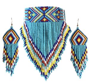 native style seed beads beaded choker bib statement necklace (blue)