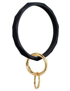 mymazn silicone key ring bracelets compatible with women wristlet round keychain bangle keyring oversize circle (black)