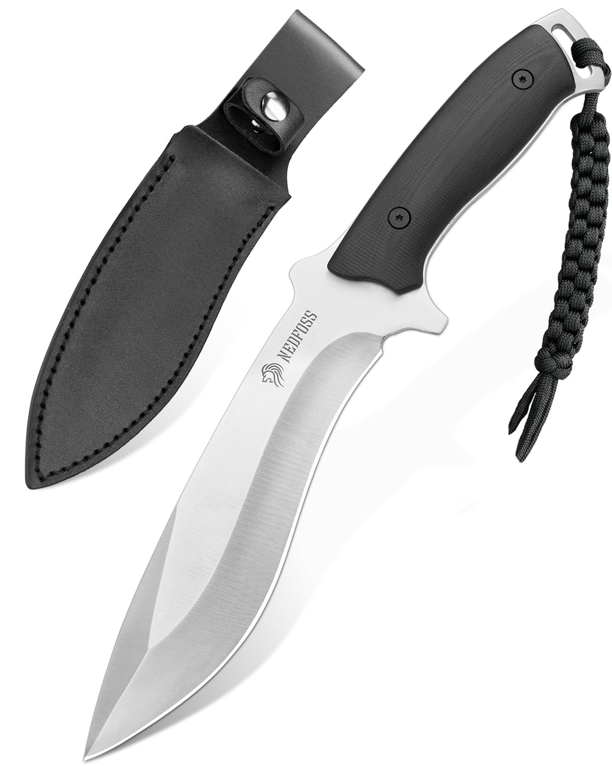 NedFoss Kukri Machete with Sheath, 6" AUS-8 Steel Blade, 0.23" Thickness, G10 Handle, 11.3'' Full Tang Survival Knife, Camping Gifts for Men Women