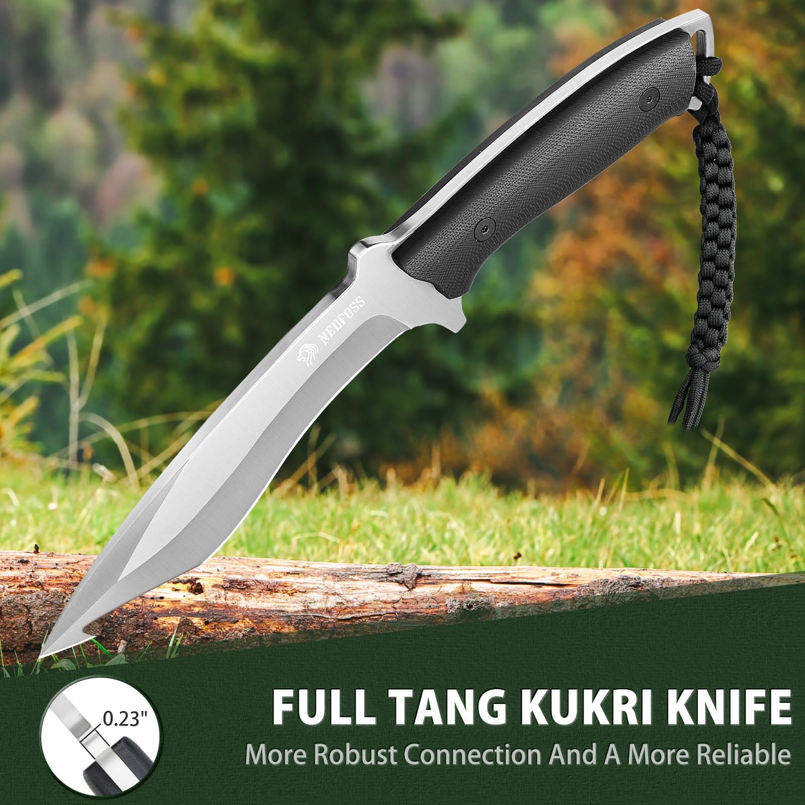 NedFoss Kukri Machete with Sheath, 6" AUS-8 Steel Blade, 0.23" Thickness, G10 Handle, 11.3'' Full Tang Survival Knife, Camping Gifts for Men Women