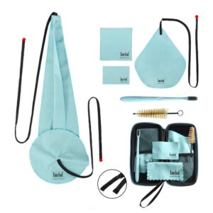 imelod saxophone cleaning kit with case for alto tenor clarinet flute and other wind & woodwind struments including sax cleaning cloth(4pcs),mouthpiece brush(light blue)