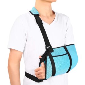 arm sling, shoulder sling with detachable waist, adjustable shoulder immobilizer for broken and fractured bones, rotator cuff, arm, shoulder injury support for left and right arm