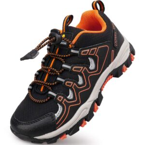 uovo boys shoes boys sneakers boys tennis running shoes waterproof hiking shoes kids athletic outdoor sneakers slip resistant(little/big boys) (black/orange-one, numeric_6_point_5)