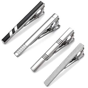 mozeto tie clips for men, classic style silver tie bar set for regular ties luxury box gift ideas