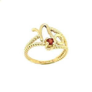 takar elegant 10k gold capricorn rope ring with genuine garnet, capricorn zodiac horoscope ring, gold ring for women, horoscope jewelry gift made in usa.