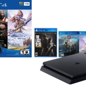 Flagship Newest Play Station 4 1TB HDD Only on Playstation PS4 Console Slim Bundle with Three Games: The Last of Us, God of War, Horizon Zero Dawn 1TB HDD Dualshock 4 Wireless Controller -Jet Black