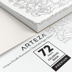 ARTEZA Adult Coloring Book, Doodle Designs, 72 Sheets, 6.4x6.4 Inches Coloring Pages, 100 lb Paper