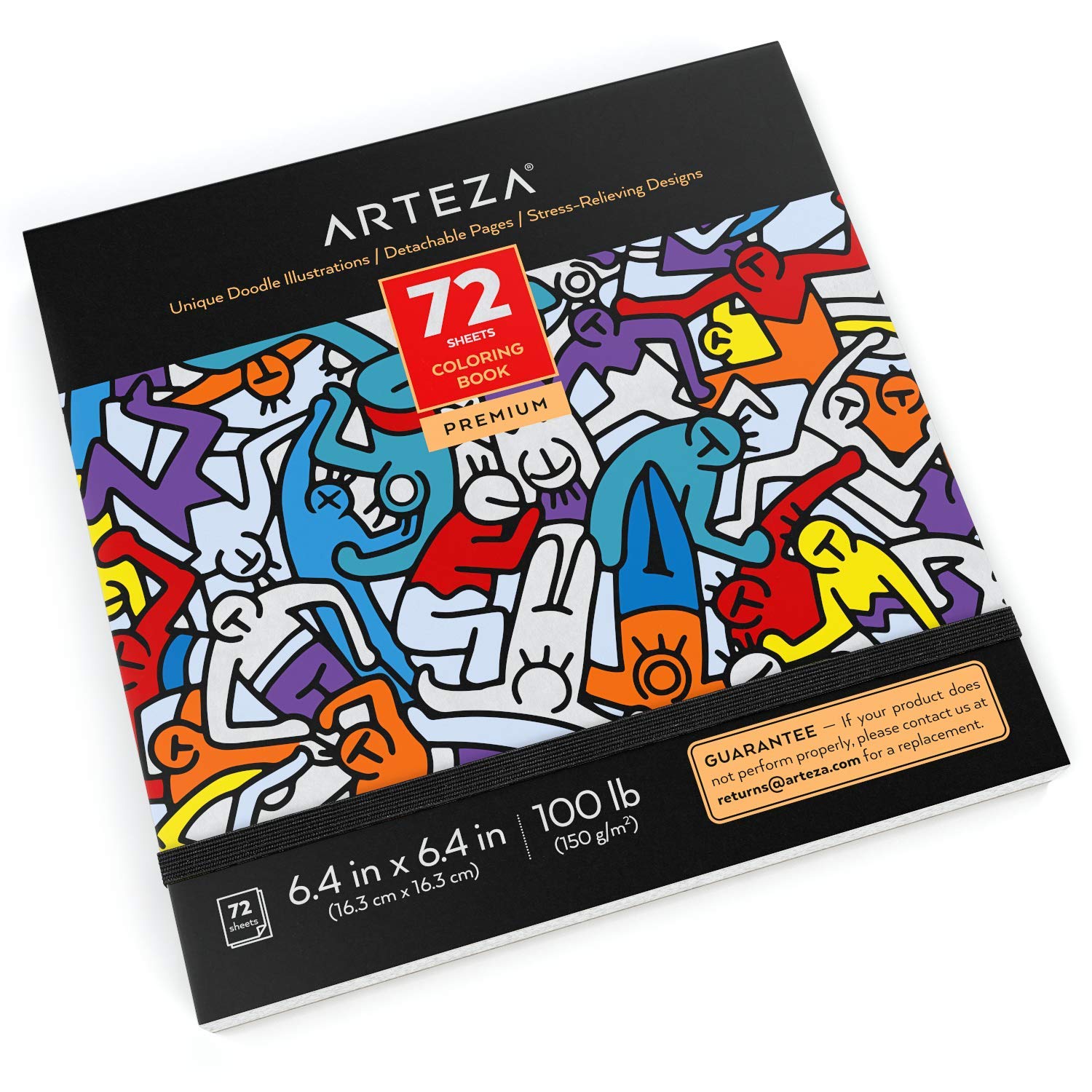 ARTEZA Adult Coloring Book, Doodle Designs, 72 Sheets, 6.4x6.4 Inches Coloring Pages, 100 lb Paper