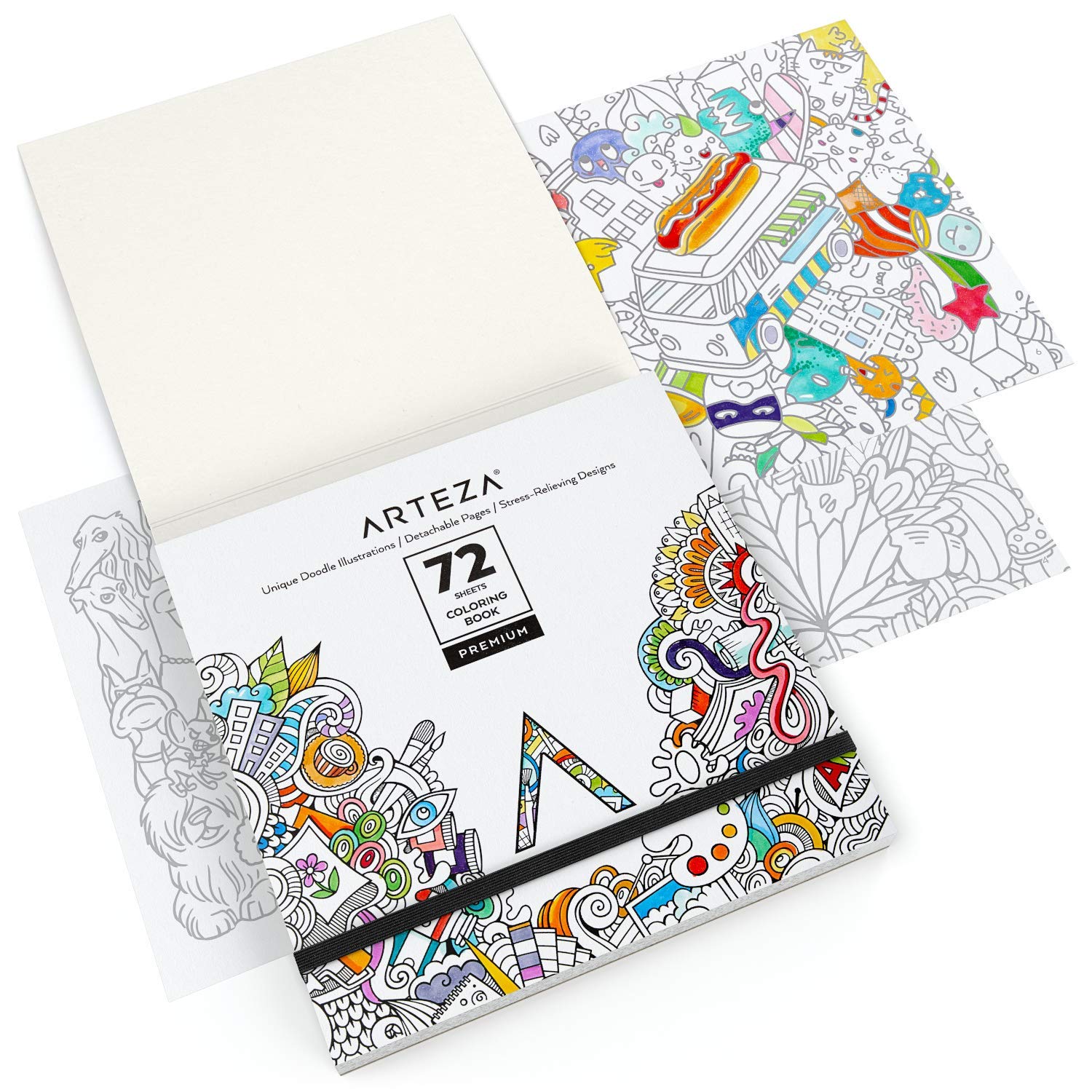 ARTEZA Adult Coloring Book, Doodle Designs, 72 Sheets, 6.4x6.4 Inches Coloring Pages, 100 lb Paper