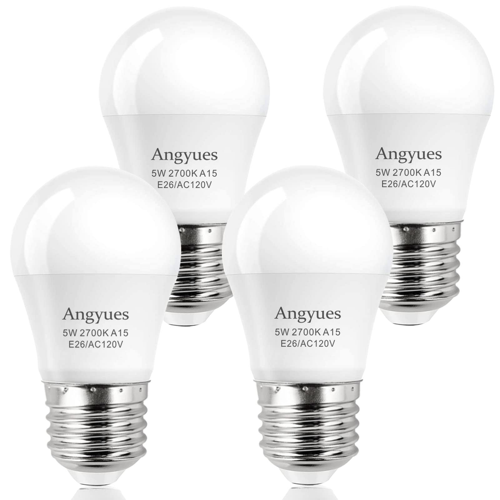 Angyues LED Bulb 120V 40W Equivalent Light Bulb, A15 LED Bulb Warm White 2700K Energy Saving Bulb, E26 Medium Screw Base Suitable for Domestic Bulbs 4 Pack