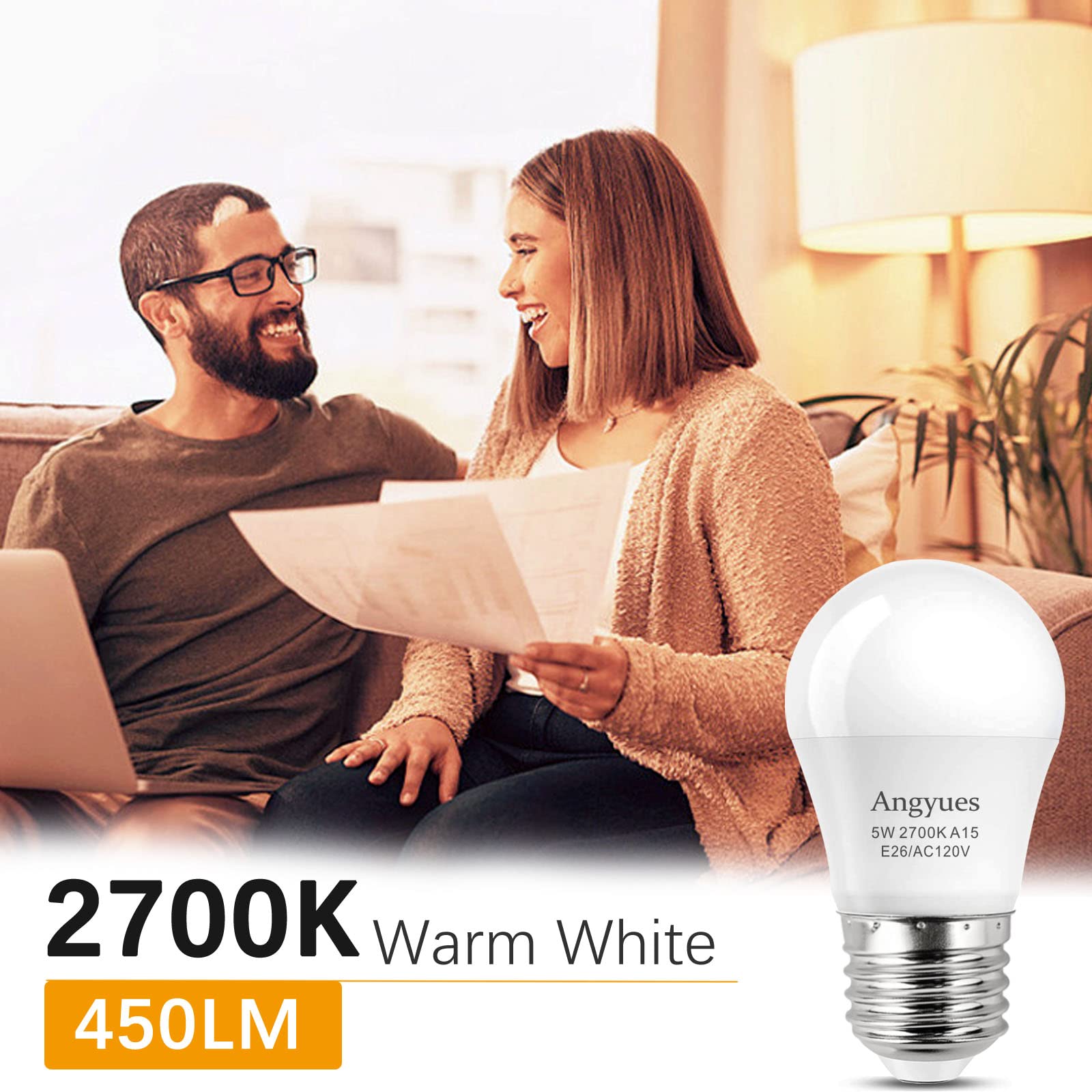 Angyues LED Bulb 120V 40W Equivalent Light Bulb, A15 LED Bulb Warm White 2700K Energy Saving Bulb, E26 Medium Screw Base Suitable for Domestic Bulbs 4 Pack