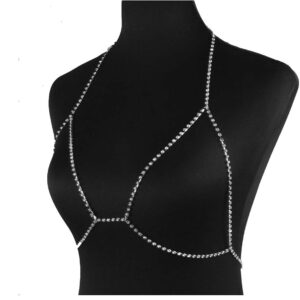 Cathercing Women Body Chain Crystal Bra with Rhinestone Shining Waist Belly Bikini Chain for Women Body Jewelry on Beach Night Club Party Jewelry Accessories (silver)