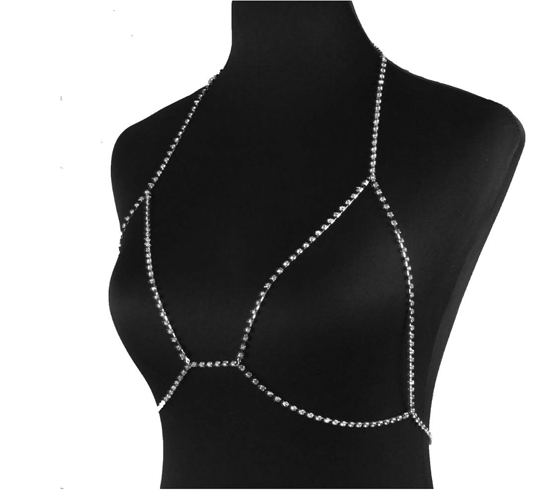 Cathercing Women Body Chain Crystal Bra with Rhinestone Shining Waist Belly Bikini Chain for Women Body Jewelry on Beach Night Club Party Jewelry Accessories (silver)