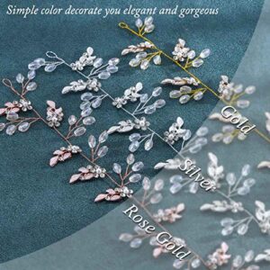 Unicra Leaf Wedding Hair Vine Flower Bridal Hair Piece Crystal Rhinestone Long Headband for Women and Girls (Rose Gold)