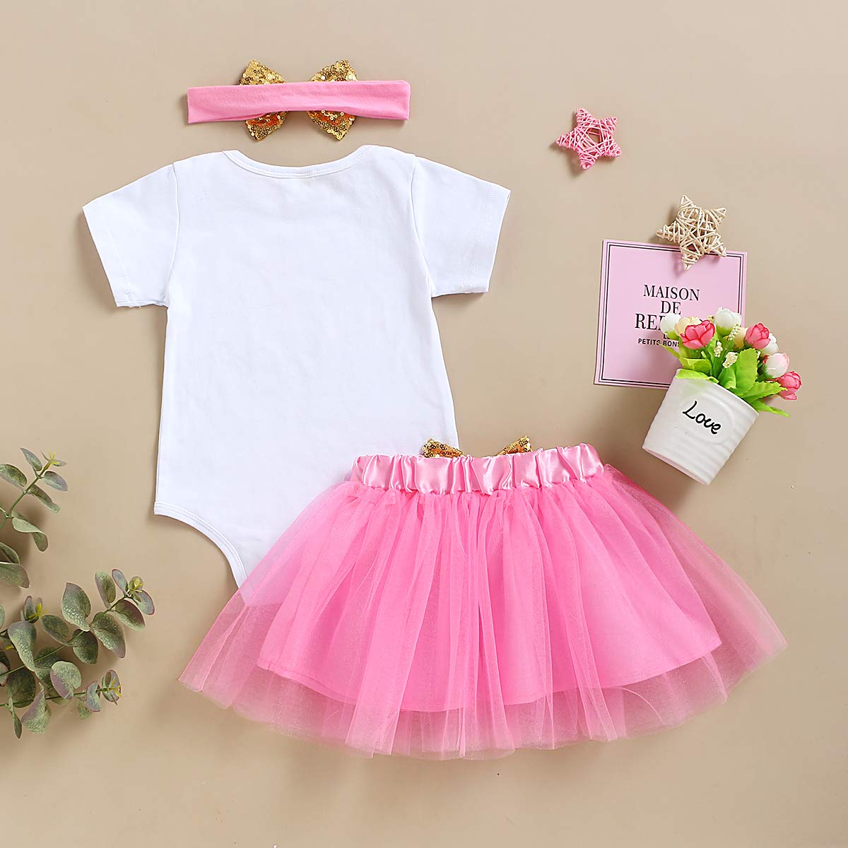 GRNSHTS Baby Girl Birthday Cake Smash Outfit Toddler Girl My 1st Birthday Romper Tutu Skirt with Headband Clothes Set (Hot Pink, 12-15 Months)