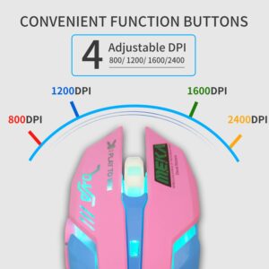 HXMJ Lovely Wired USB Computer Mouse,7 Colors Backlit,Silent Buttons,3200 DPI,for MacBook,Computer PC,Laptop (D.VA)-Pink