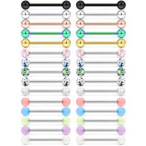 scerring 15 pairs 14g stainless steel tongue barbell ring nippleings nipple rings shinny acrylic glow in dark balls body piercing jewelry retainer 16mm