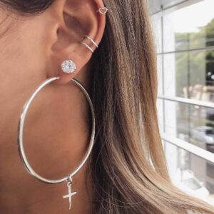 Missgrace Multiple Piercings Cute Big Hoop Elegant Cross Earrings Set Vintage Earring Set Bohemian Earrings Stud Earrings Silver Punk Chain Earrings Set for Women (Style 7)