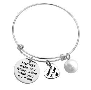 mother-in-law gift charm bracelet adjustable marriage made you family love made you my mom wire bangle bracelet keychain for stepmom mother of the groom mother of the bride birthday wedding