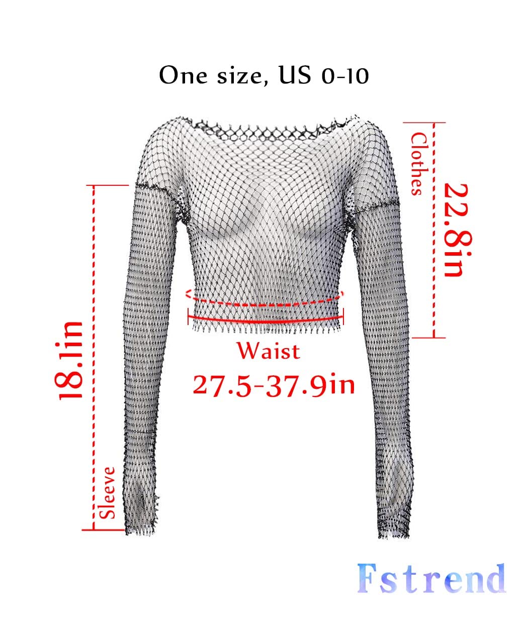 Fstrend Mesh Body Chains Crystal Long Sleeve Fishnet Crop Tops Rhinestone See Through Cover up Bikini for Women