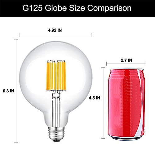 OMAYKEY 12W Dimmable Large LED Globe Bulb 3000K Soft White, 100W Equivalent 1000 LM E26 Medium Base, Vintage Edison G125 Large Globe Clear Glass LED Filament Light Bulb, Deep Dimming Version