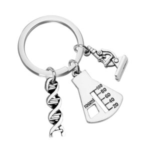 chooro microscope and dna double helix necklace science gift for laboratory technologist/science student (3 charm keychain)