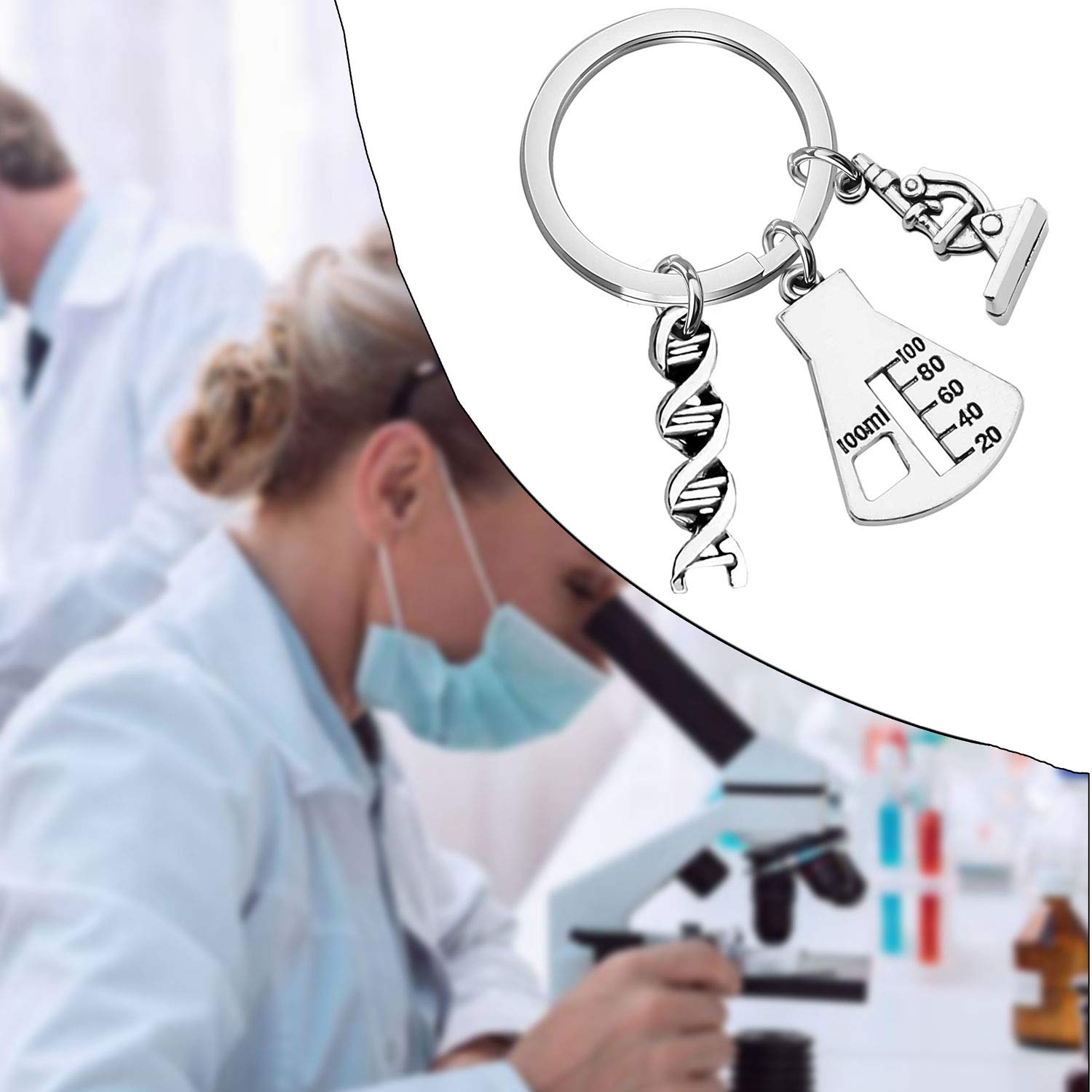 CHOORO Microscope And DNA Double Helix Necklace Science Gift for Laboratory Technologist/Science Student (3 Charm keychain)