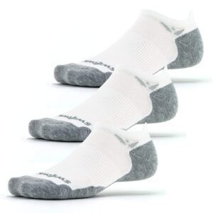 swiftwick- maxus zero tab (3 pairs) running & golf socks, maximum cushion (white, large)