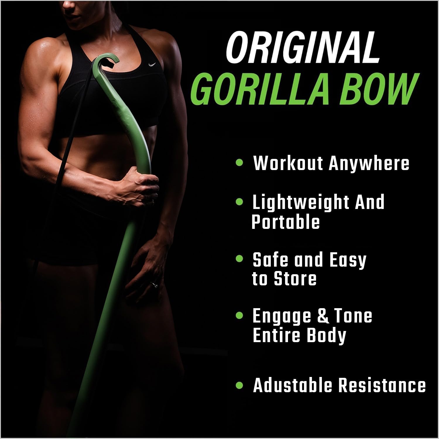 Lite Gorilla Bow Portable Home Gym Resistance Bands and Bar System for Travel, Fitness, Weightlifting and Exercise Kit, Full Body Workout Equipment Set (Lite Bow, Black, Base Bundle)